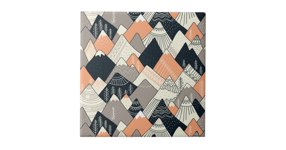 Scandinavian Style Mountain Pattern Ceramic Tile | Zazzle