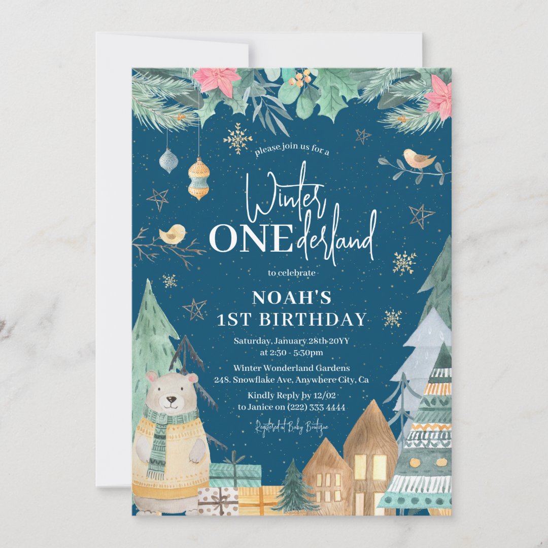 Scandinavian 'Winter Onederland' 1st Birthday Invitation | Zazzle