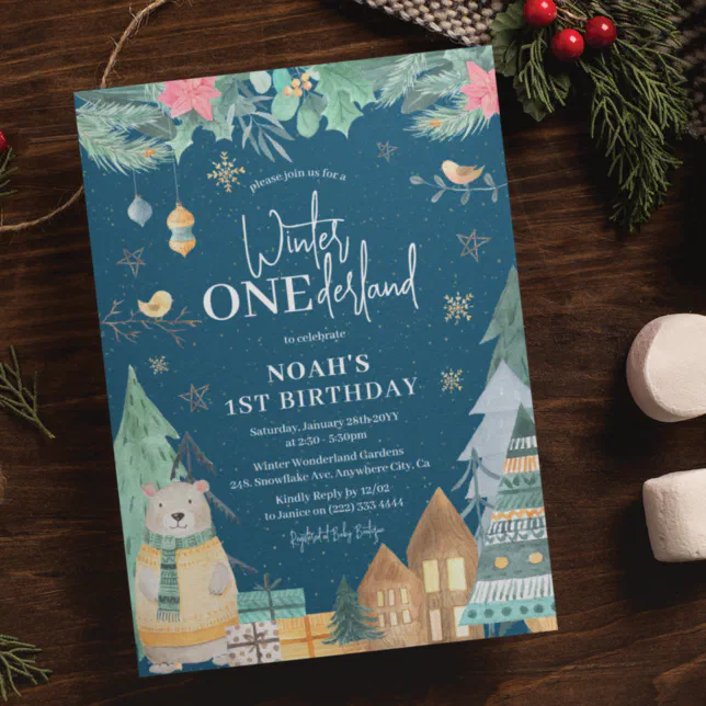 Scandinavian 'Winter Onederland' 1st Birthday Invitation | Zazzle