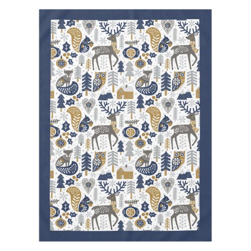 Scandinavian Woodland Animals Snowflakes Christmas Tablecloth | Zazzle