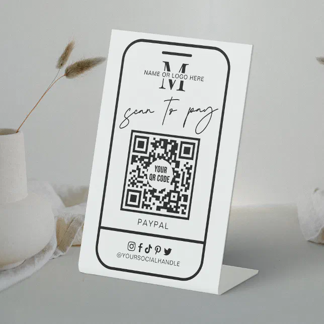 Scannable Payment Scan To Pay QR Code Minimal Logo Pedestal Sign | Zazzle