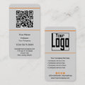Scannable QR-code Logo Black Orange Gray Portrait Business Card | Zazzle