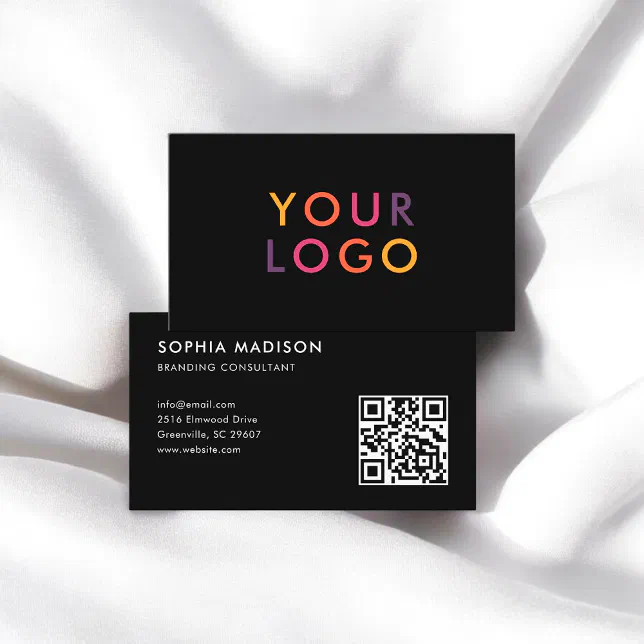 Scannable QR Code Logo Minimalist Black Business Card | Zazzle