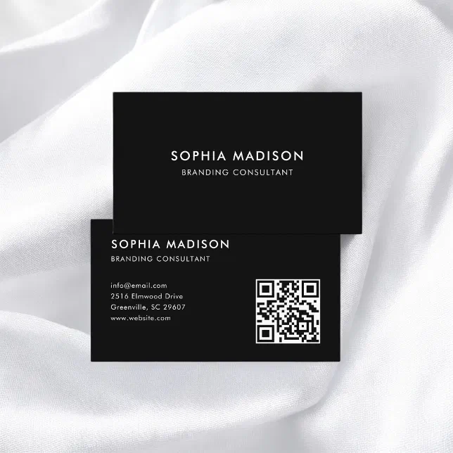 Scannable QR Code Minimalist Black Business Card | Zazzle
