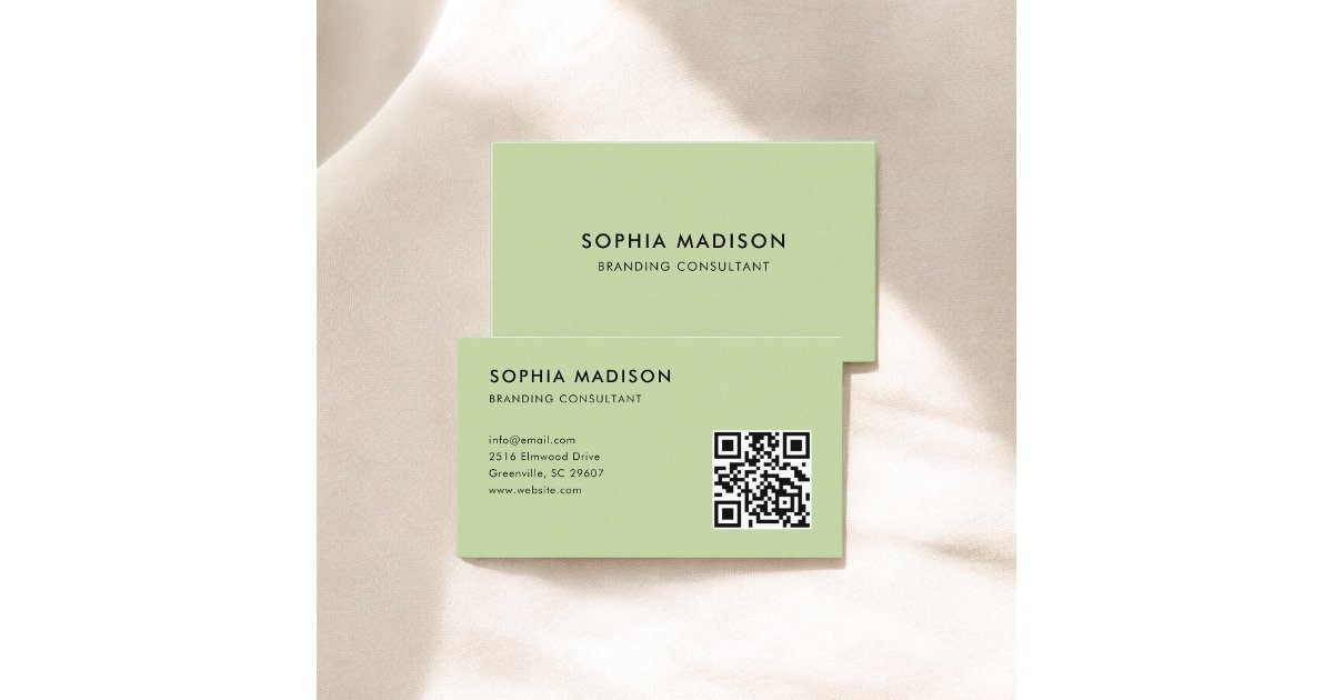 Scannable QR Code Minimalist Green Business Card | Zazzle