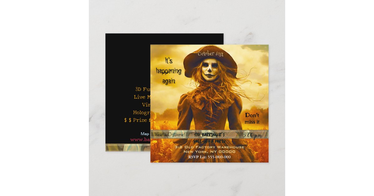 Scarecrow Girl Adult Halloween Costume Party Invitation | Zazzle
