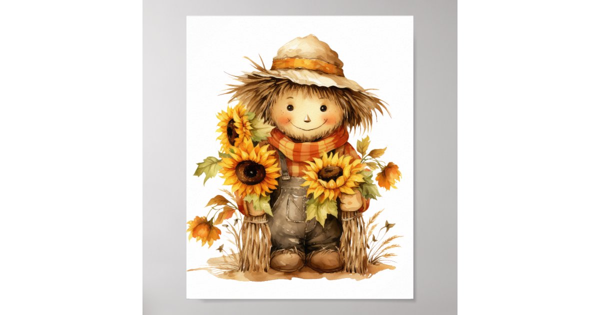 Scarecrow with Sunflower Poster | Zazzle