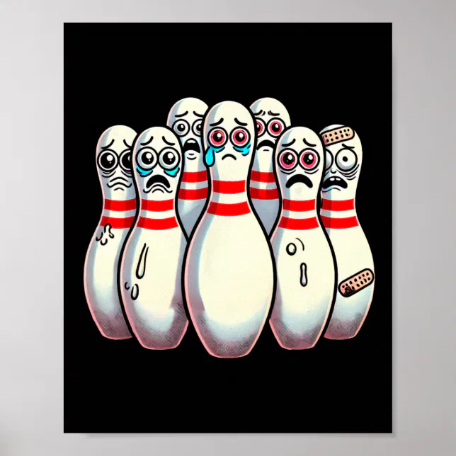 Scared Bowling Pins Cartoon Fun Bowler Humorous Me Poster | Zazzle
