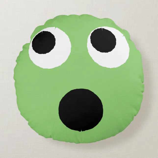 Scared Face Green Emoticon Emoji Round Pillow | Zazzle