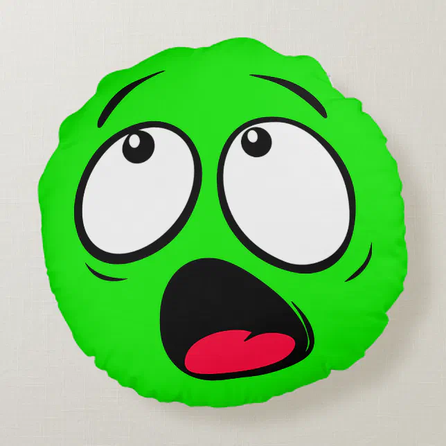 Scared Green Dayglow Emoji Round Pillow | Zazzle