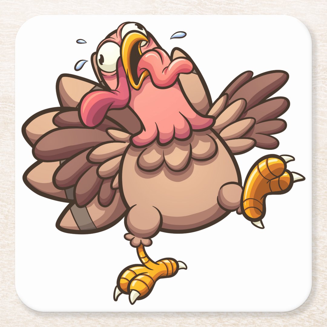 Scared Turkey Running Square Paper Coaster | Zazzle