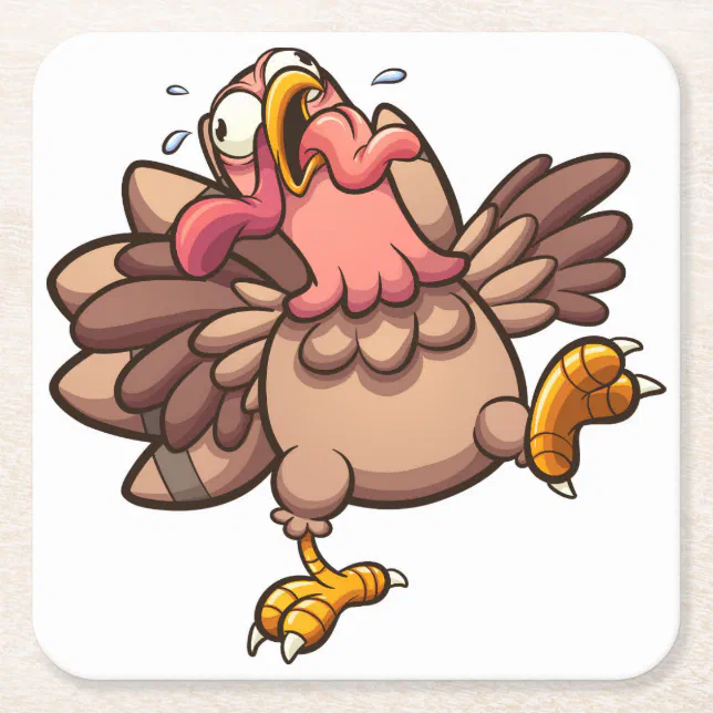 Scared Turkey Running Square Paper Coaster | Zazzle