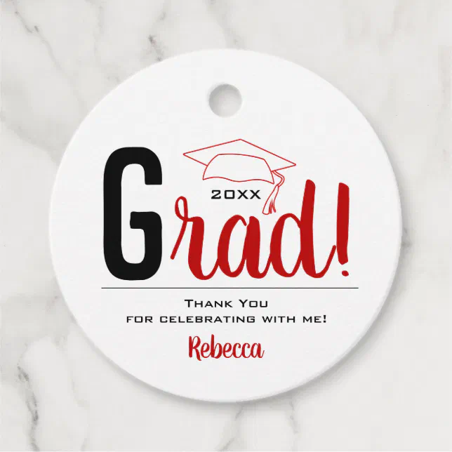 Scarlet and Black Graduation Cap Favor Tags | Zazzle