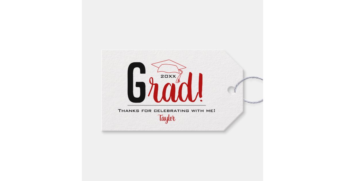 Scarlet and Black Graduation Cap Party Favor Gift Tags | Zazzle