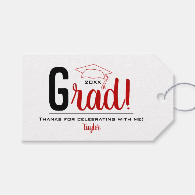 Scarlet and Black Graduation Cap Party Favor Gift Tags | Zazzle