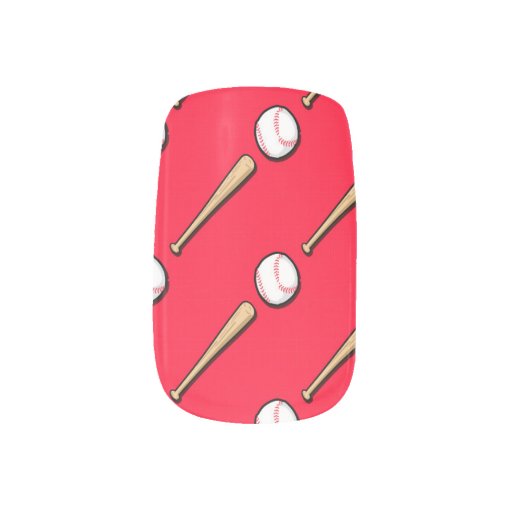 Scarlet Red and White Baseball Pattern Minx Nail Art | Zazzle