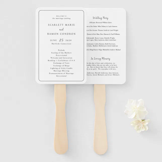Scarlett Border Elegant Wedding Program Hand Fan | Zazzle