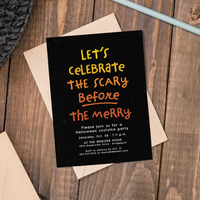 Scary before merry cute fun Halloween party Invitation | Zazzle