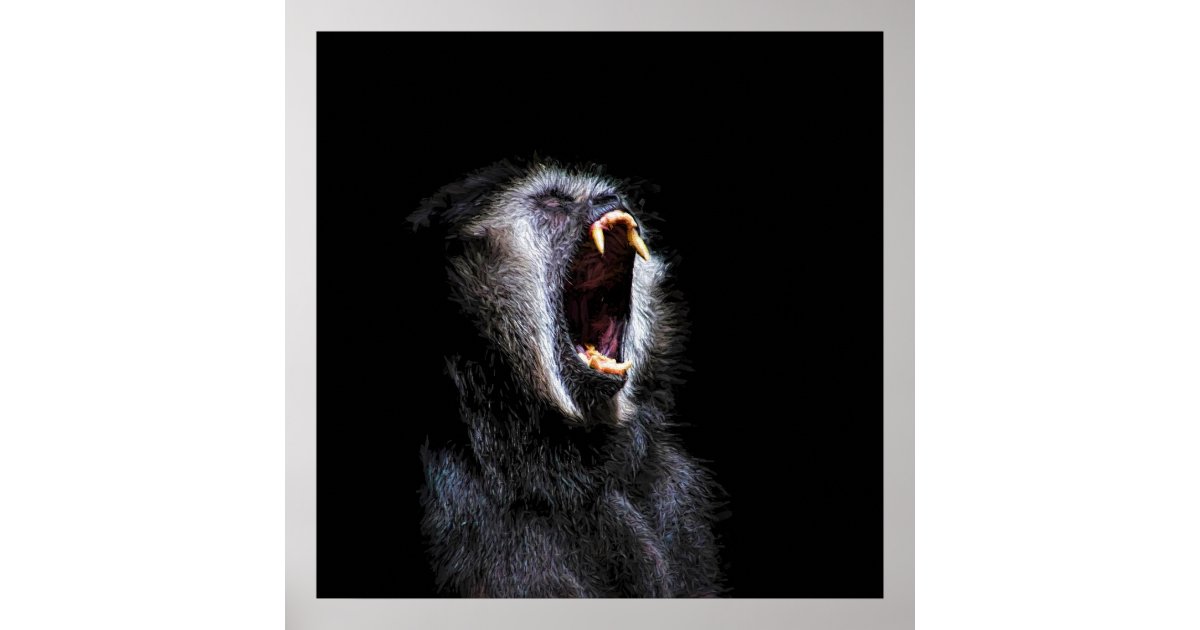 Scary Black Gibbon Monkey Vicious Fanged Teeth Poster | Zazzle