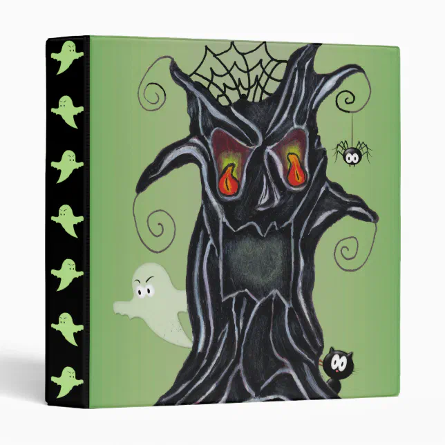Scary Black Tree Face Ghost Cat Spider Binder | Zazzle
