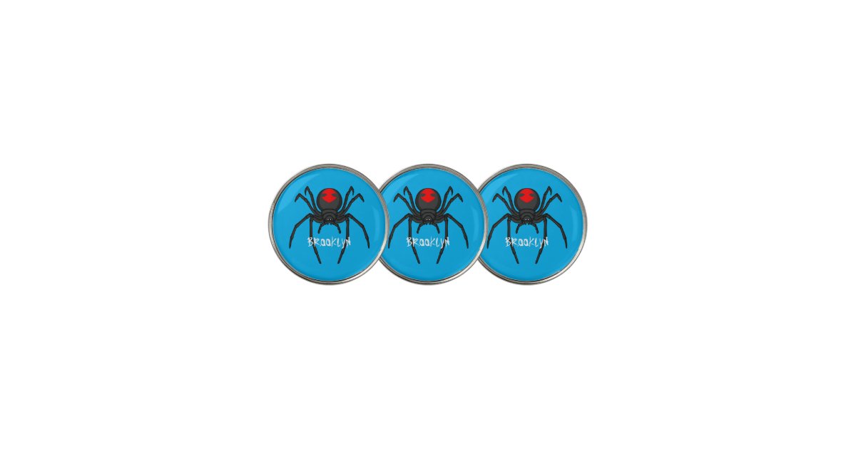 Scary black widow spider cartoon illustration golf ball marker | Zazzle
