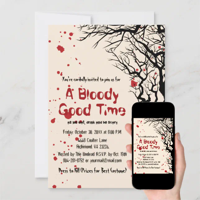 Scary Bloody Blood Splatter Creepy Halloween Invitation | Zazzle