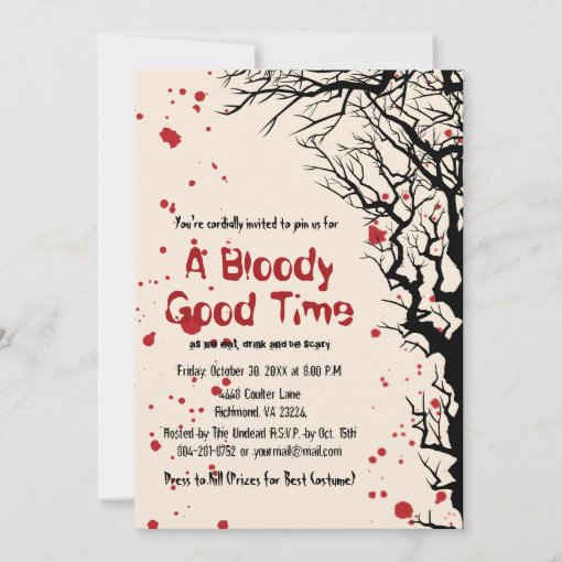 Scary Bloody Blood Splatter Creepy Halloween Invitation | Zazzle