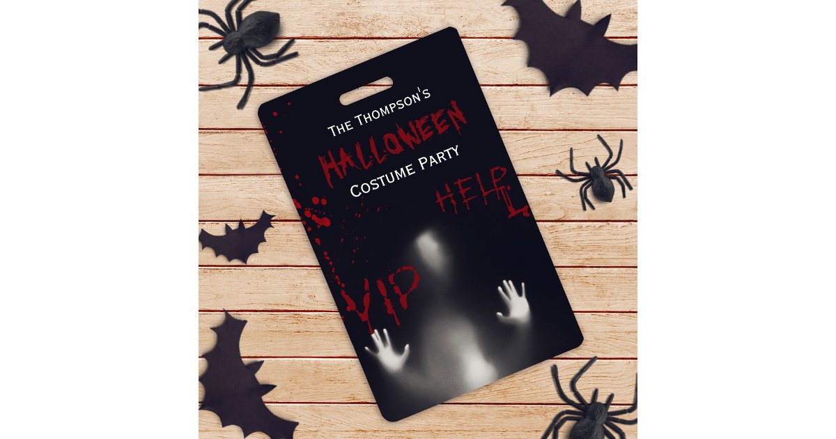 Scary Bloody Halloween Costume Party Black VIP Badge | Zazzle