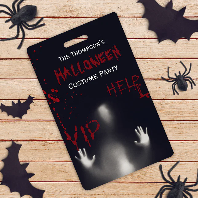 Scary Bloody Halloween Costume Party Black VIP Badge | Zazzle