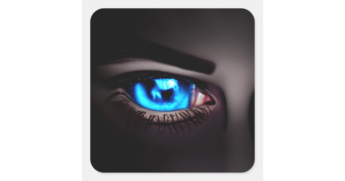 Scary Blue Eye Spooky Halloween Square Sticker | Zazzle