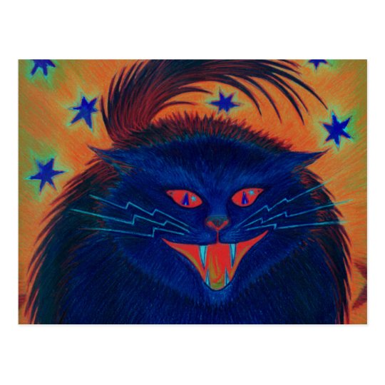 Scary Cat Blue postcard horizontal | Zazzle.com