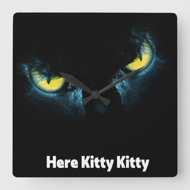 Scary cat eyes on a black background square wall clock | Zazzle