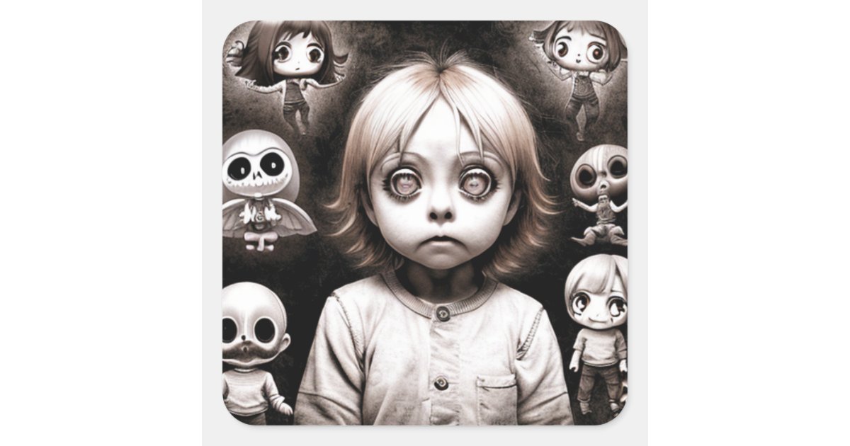 Scary Child with Hypnotizing Eyes Halloween Square Sticker | Zazzle