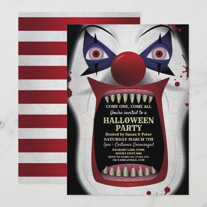 Scary Clown Halloween Party Carnival Circus Horror Invitation | Zazzle.com