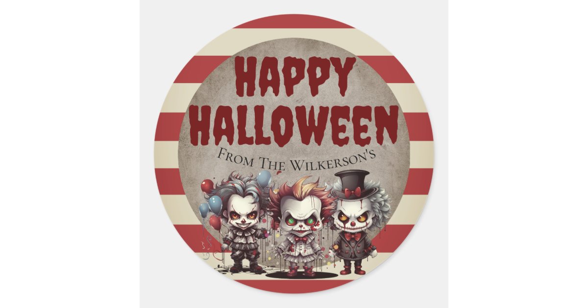 Scary Clowns Creepy Halloween Carnival Classic Round Sticker | Zazzle