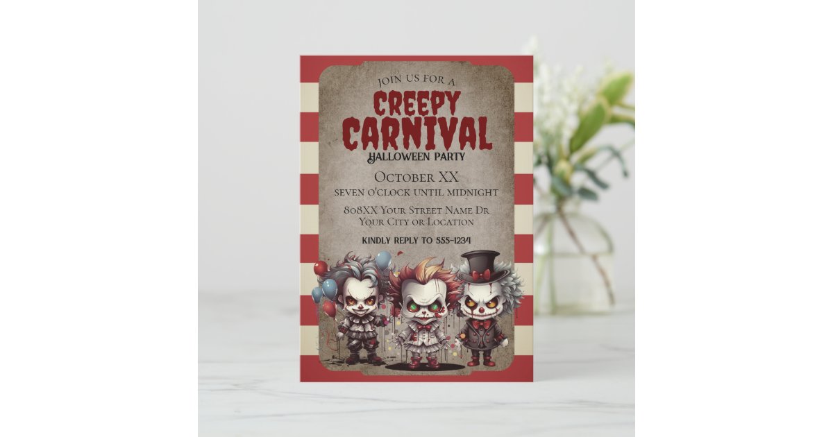 Scary Clowns Halloween Carnival Party Invitation | Zazzle