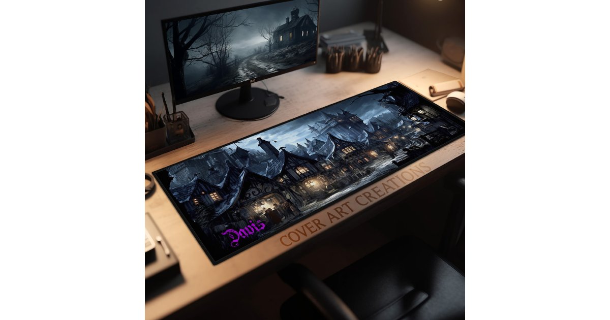 Scary Creepy Macabre Village Desk Mat | Zazzle