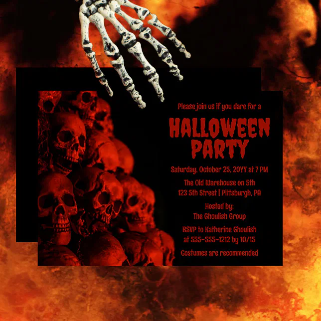 Scary Creepy Spooky Red Skulls Halloween Party Invitation | Zazzle