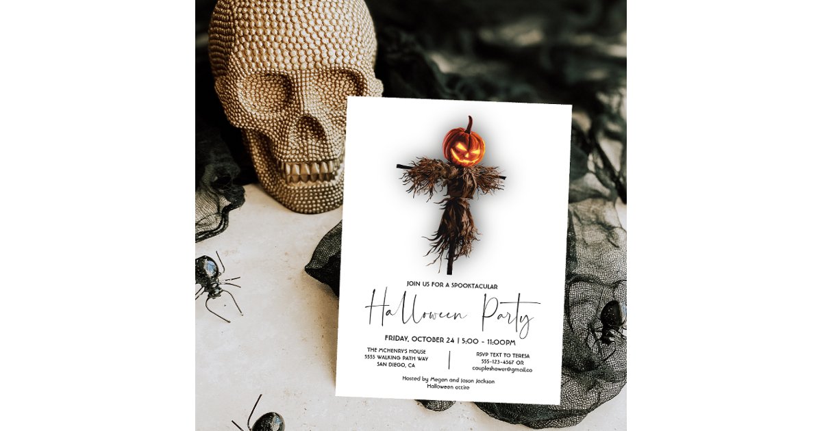 Scary Elegant Pumpkin Scarecrow Halloween Party Invitation | Zazzle