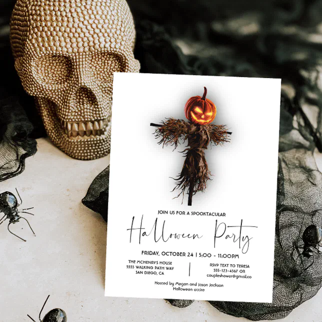 Scary Elegant Pumpkin Scarecrow Halloween Party Invitation | Zazzle