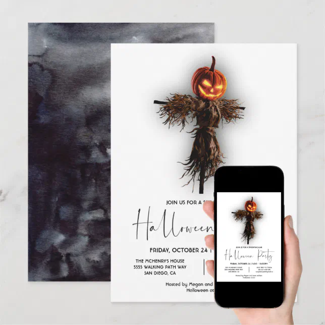 Scary Elegant Pumpkin Scarecrow Halloween Party Invitation | Zazzle