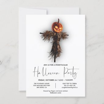 Scary Elegant Pumpkin Scarecrow Halloween Party Invitation | Zazzle