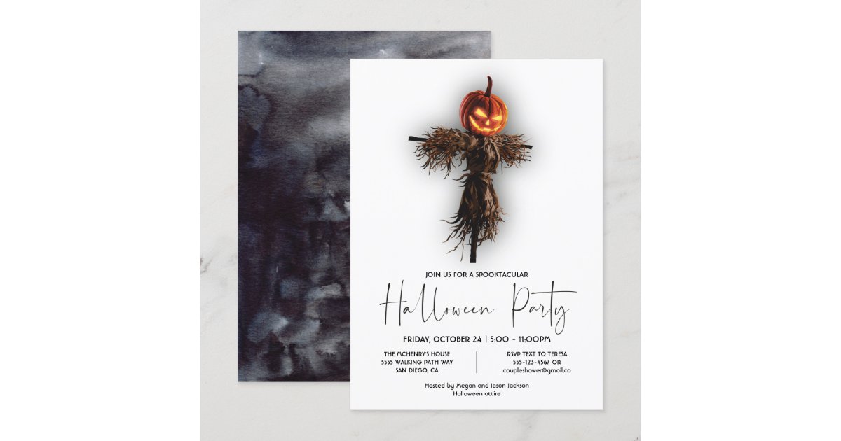 Scary Elegant Pumpkin Scarecrow Halloween Party Invitation | Zazzle