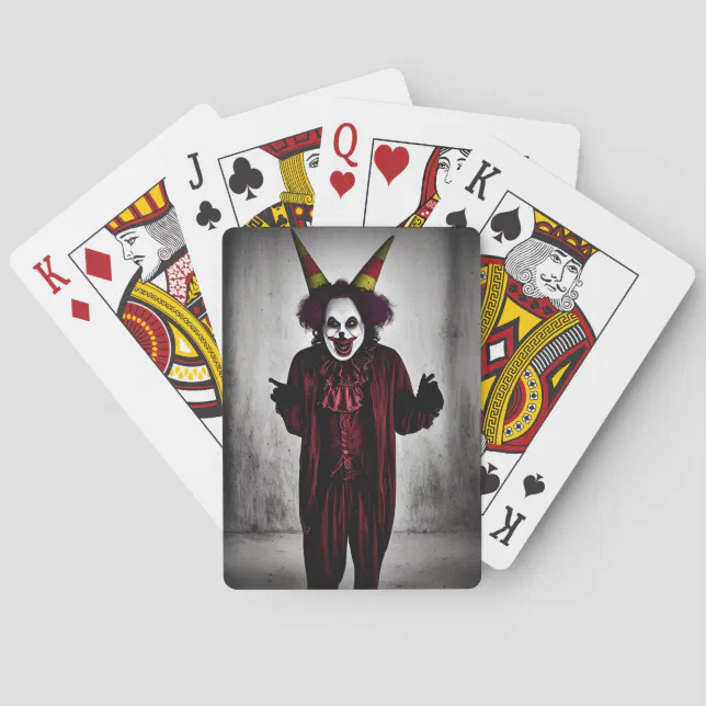 Scary Evil Clown Red Costume Poker Cards | Zazzle