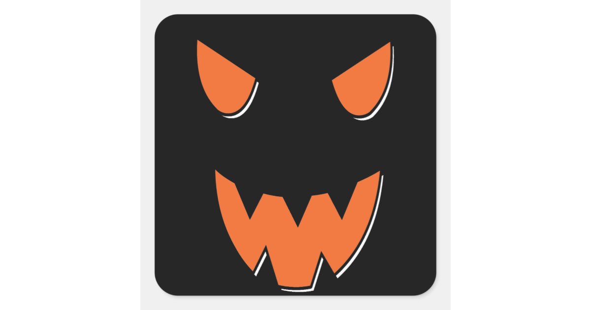 Scary Face On Halloween Pumpkin Square Sticker | Zazzle