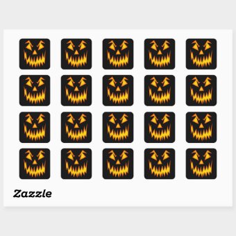 Scary Face Orange on Black Halloween Spooky Square Sticker | Zazzle