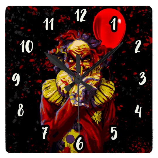 Scary Halloween Clown Horror Movie Party Square Wall Clock | Zazzle.com