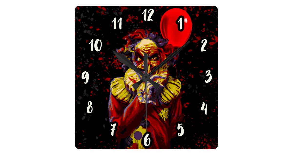Scary Halloween Clown Horror Movie Party Square Wall Clock | Zazzle.com