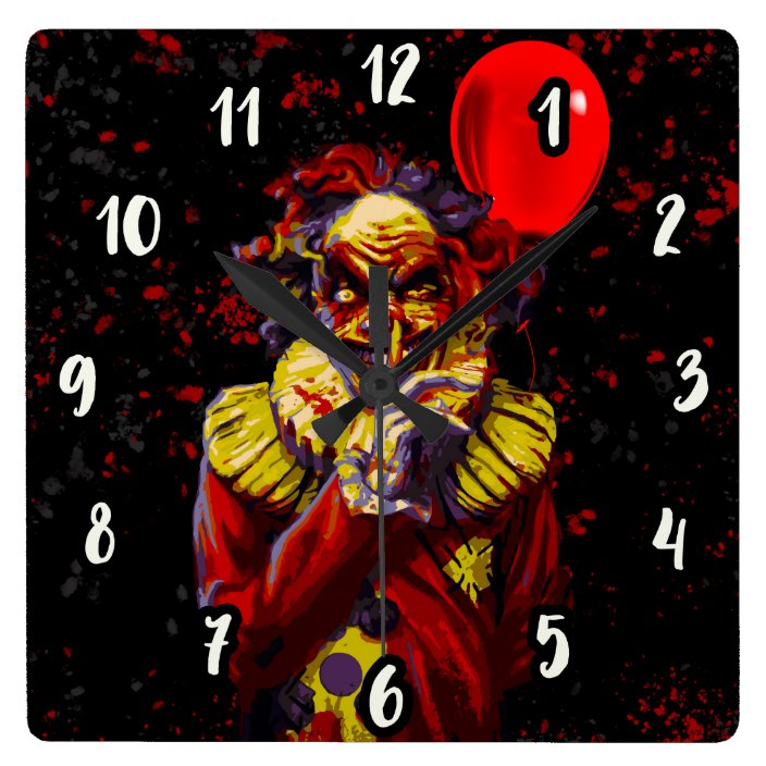 Scary Halloween Clown Horror Movie Party Square Wall Clock | Zazzle.com