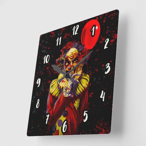 Scary Halloween Clown Horror Movie Party Square Wall Clock | Zazzle